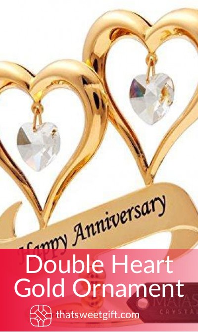 Double Heart Gold Ornament with Crystals | ThatSweetGift