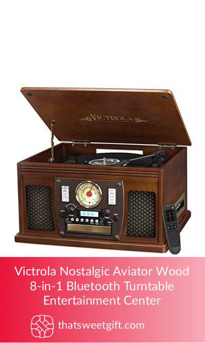 Victrola Aviator Wood 8-in-1 Bluetooth Turntable Center | ThatSweetGift